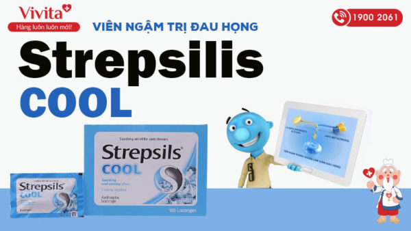 Viên ngậm trị đau họng Strepsils Cool gói 2 viên Hộp 50 gói - VIVITA