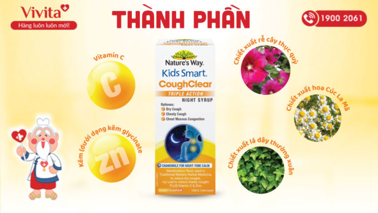 Nature's Way Kids Smart Cough Clear Triple Action Night Syrup Giảm Ho ...