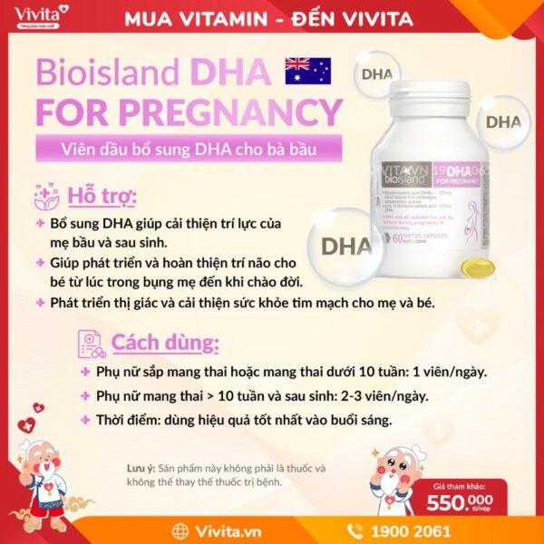 Bioisland DHA For Pregnancy 60v bổ sung DHA cho bà bầu 2024