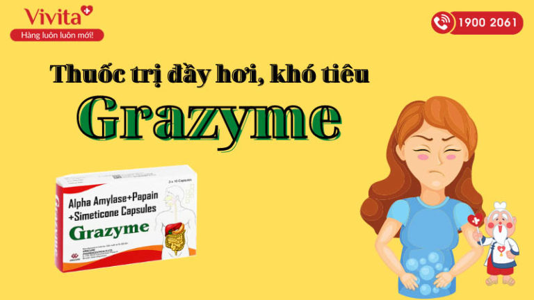 Thuốc trị đầy hơi, khó tiêu Grazyme Hộp 100 viên - Nhà Thuốc VIVITA