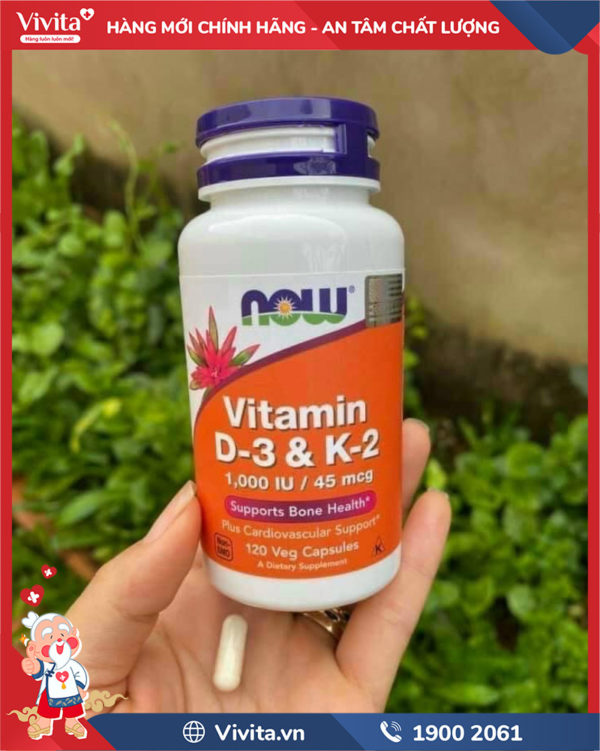 NOW Vitamin D3 & K2 1,000 IU / 45 Mcg hộp 120 viên của Mỹ