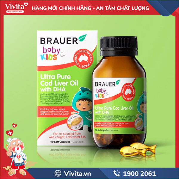 Brauer Baby & Kids Ultra Pure Cod Liver Oil with DHA hộp 90 viên