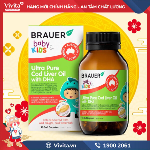 Brauer Baby & Kids Ultra Pure Cod Liver Oil with DHA hộp 90 viên