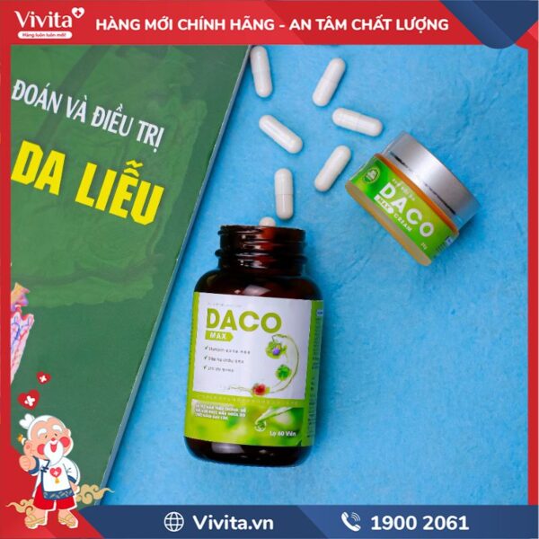 Daco Max hỗ trợ trị viêm da cơ địa nấm ngứa (hộp 60v & kem 20g)