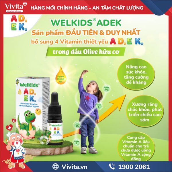 WelKids ADEK Dung Dịch Hỗ Trợ Tăng Đề Kháng (Chai 10ml)