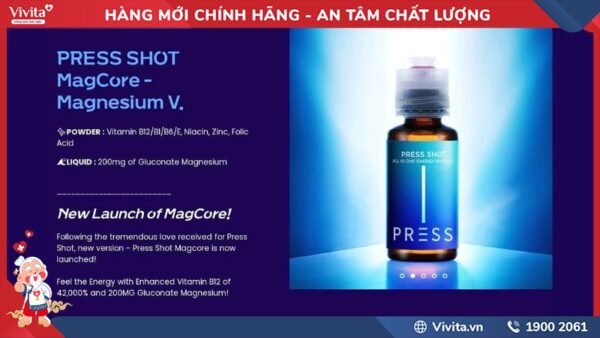 Press Shot Magcore Nước Uống Hỗ Trợ Đẹp Da (30ml x 10 chai)