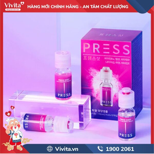 Press Shot Nước Uống Hỗ Trợ Đẹp Da (Hộp 15ml x 10 chai)
